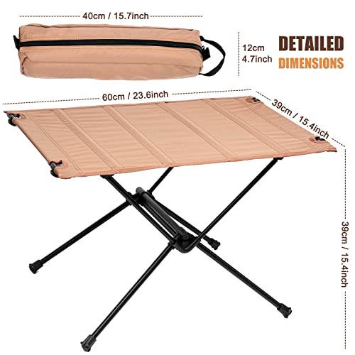 Apurioni Lightweight Folding Camping Table, Washable Fabric Compact Portable Table with Storage Bag for Outdoor, Hiking, Backpacking, Picnic, Travel, Fishing, Partio-Beige
