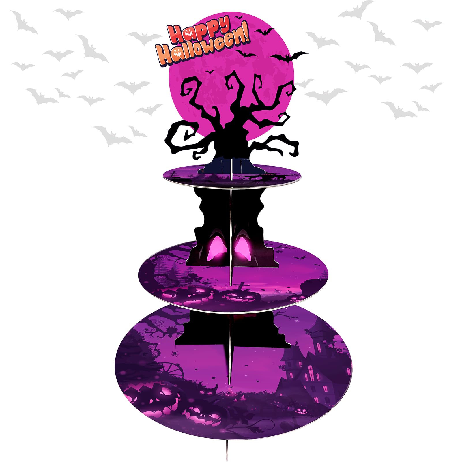 Damanse Halloween Cupcake Stand,3 Tier Cardboard Cupcake Stand Dessert Holder Tower for Halloween Decorations, Halloween Birthday Party Supplies Haunted Decor for Kids (Halloween)