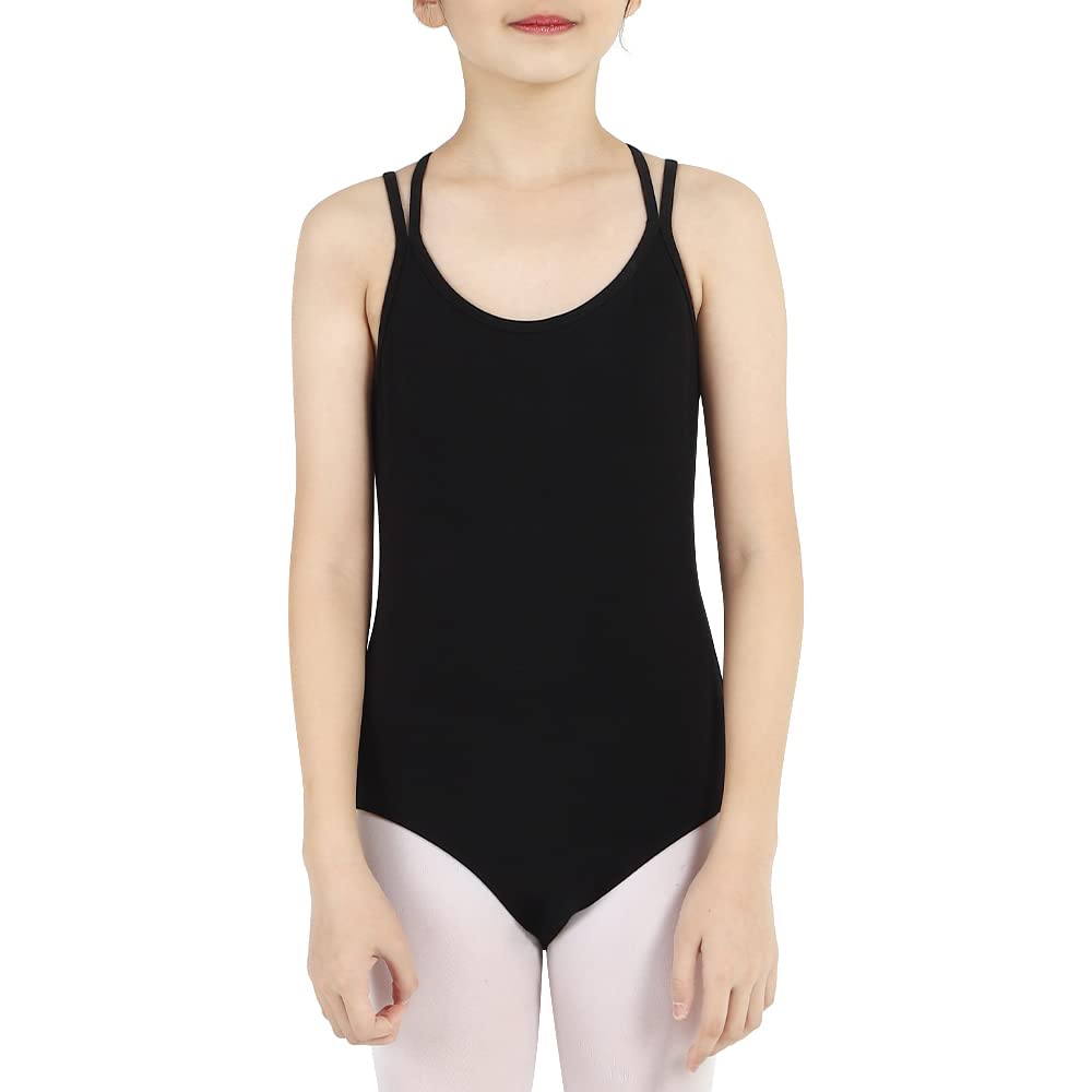 ASmileIndeep Ballet Leotard for Girls Dance Leotards Double Straps Crisscross Back (Black (Double Camisole), Large)