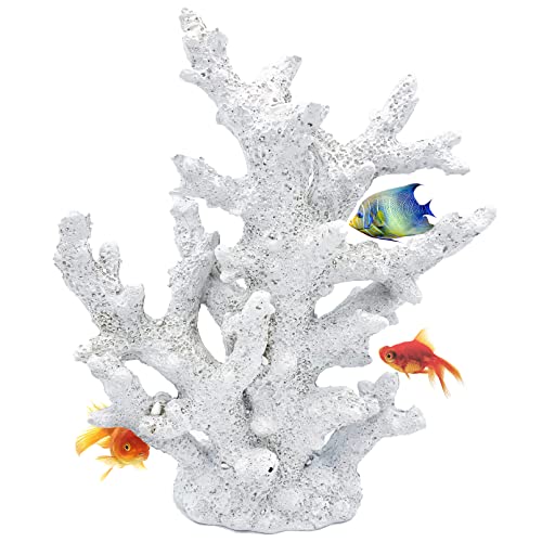 kathson Artificial Coral Ornament Resin Coral Decor for Fish Tank Underwater Sea Plants Decorations Aquarium Landscape (White)