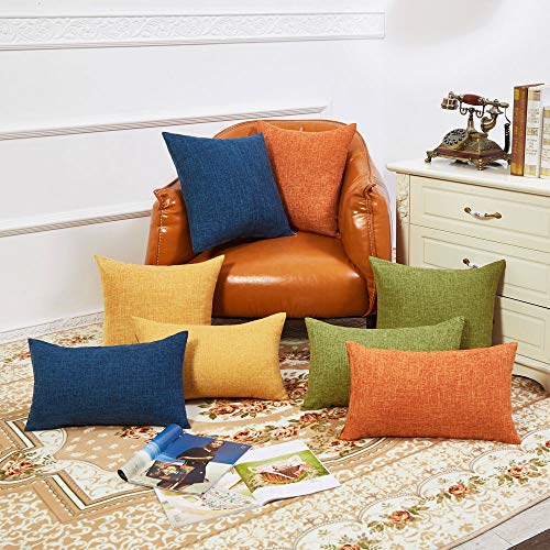 Anickal Thanksgiving Pillow Covers 18x18 Inch for Fall Decorations Set of 2 Burnt Orange Rustic Linen Decorative Square Throw Pillow Covers for Sofa Couch Farmhouse Home Decoration