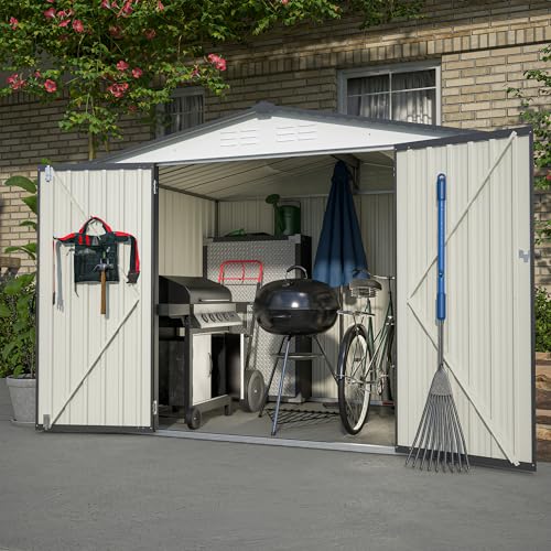 Goohome 6x8ft Metal Outdoor Storage Shed, Large Heavy Duty Tool Sheds with Lockable Doors & Air Vent,Utility and Tool Storage shed for Backyard Patio Lawn to Store Bikes, Tools, Lawnmowers