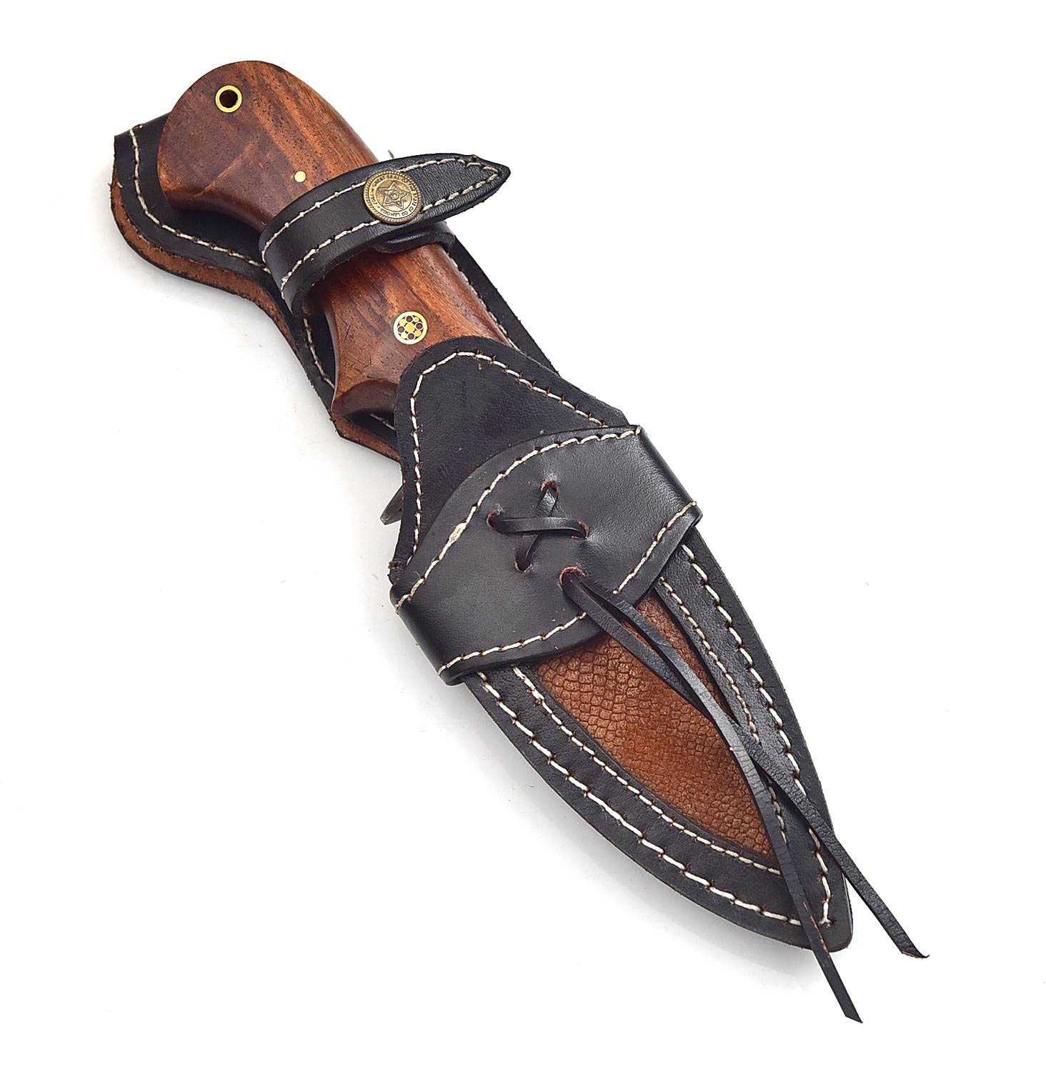 BCK Custom Handmade Fixed Blade Damascus Knife for Hunting & Hiking Damascus Knife with Sheath for Outdoor, brown