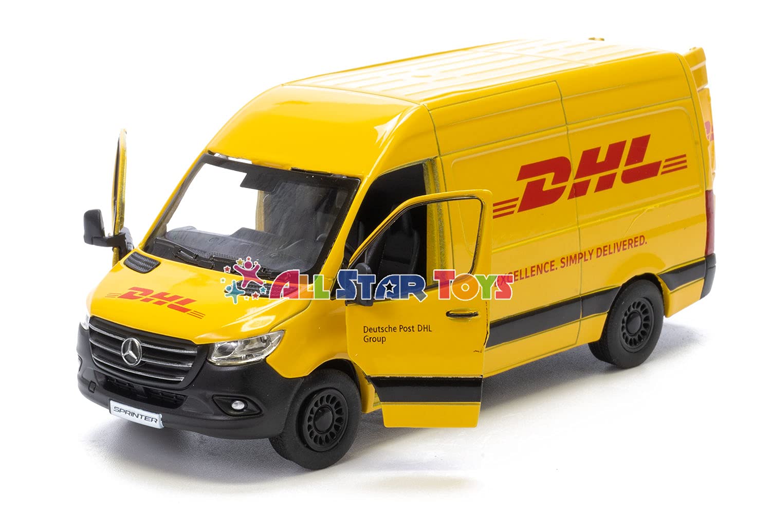KiNSFUN DHL Mercedes-Benz Sprinter 1:46 Scale 5inch Die Cast Metal Model Toy Cargo Van
