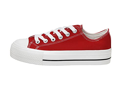 CUSHIONAIRE Women's Vince Low top Canvas Sneaker +Memory Foam, Red 8.5