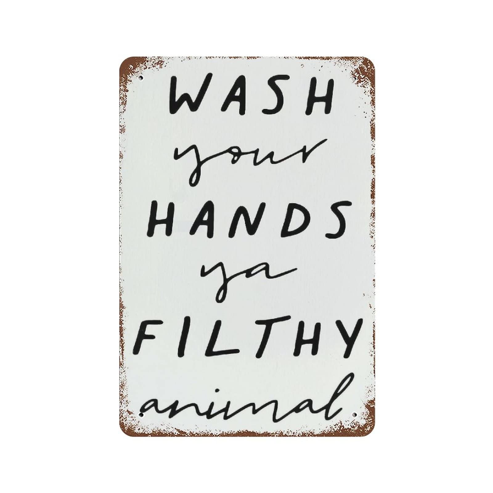 VIOFLOW Vintage Metal Tin Sign Wash Your Hands Ya Filthy Animal Bathroom Signs Restroom Home Decor Funny Novelty Kitchen Bar Club Garage Garden Farm Wall Art Tin Signs 8X12 Inches