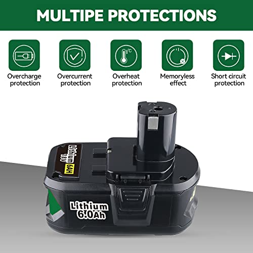 PDstation 2 Pack P108 6.0ah Li-ion Battery Replacement for Ryobi 18v Battery Compatible with Ryobi 18 Volt Battery P104 P108 P102 P107 P105 P109 P103 P190 P122 Cordless Tool Battery Packs