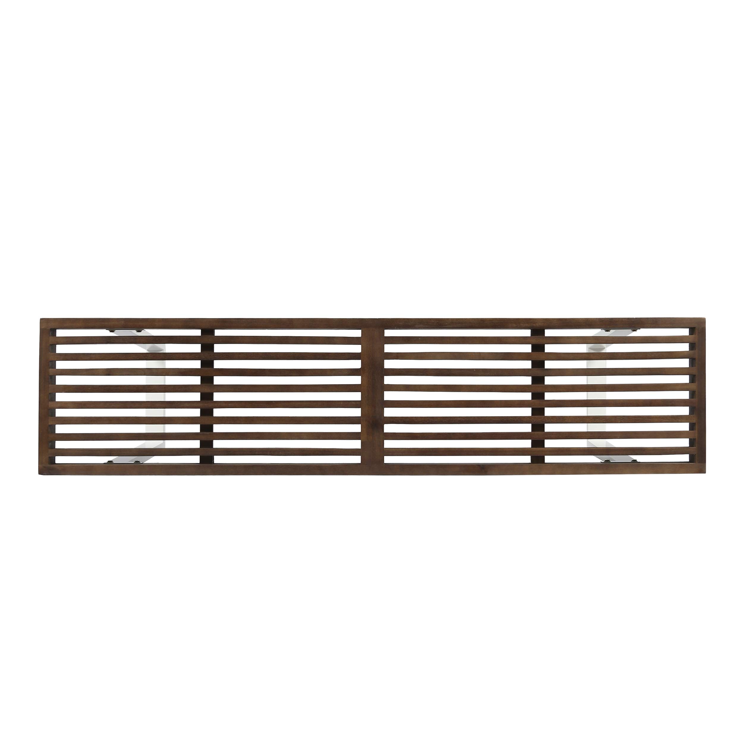 Christopher Knight Home Joa Patio Dining Bench, Acacia Wood with Iron Legs, Modern, Contemporary, Dark Brown and White, Wash