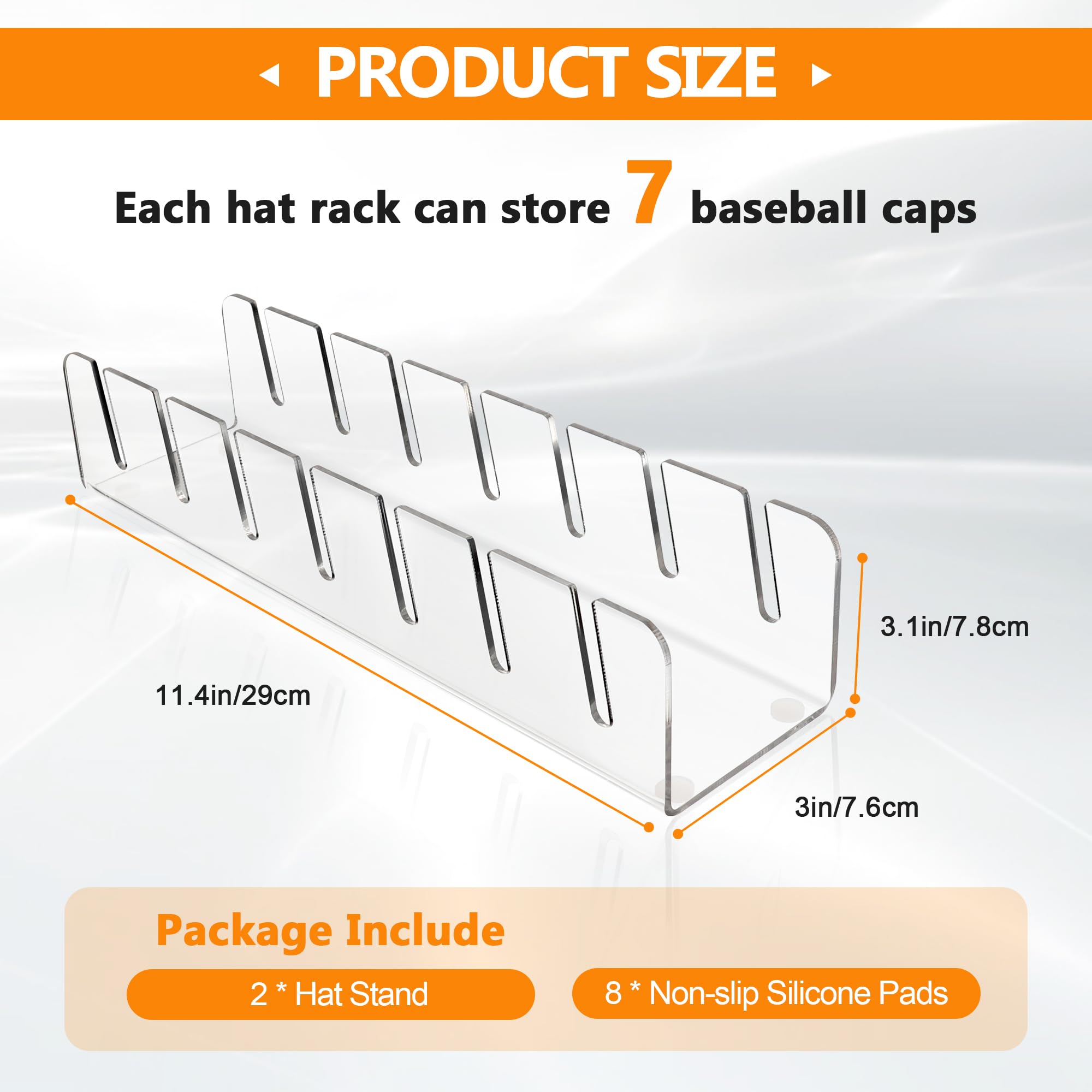 TAOceeXI Hat Stand for Baseball Caps Display Hat Holder Organizer,No Install Rack Acrylic Hat Storage for 14 Baseball Caps Closet Cowboy (2 Pack )