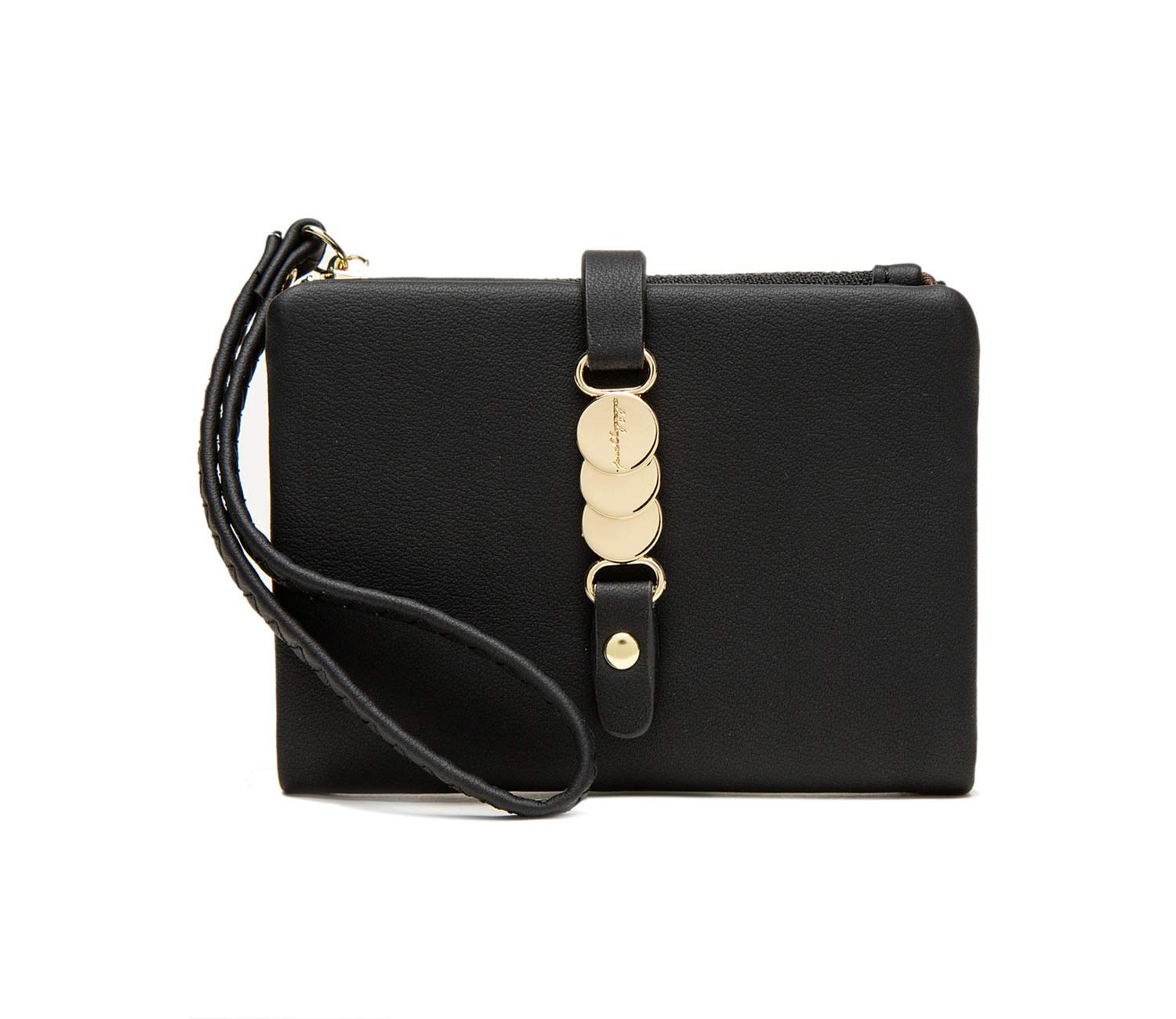 AOXONEL Womens Wallets Small Rfid Bifold Wristlet,Ladies Wallets for Card Coin,Change Purse with Wrist Strap (Black)