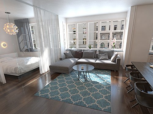 Unique Loom Outdoor Trellis Collection Area Rug (7' 1" x 10' Rectangle, Teal/ Gray)