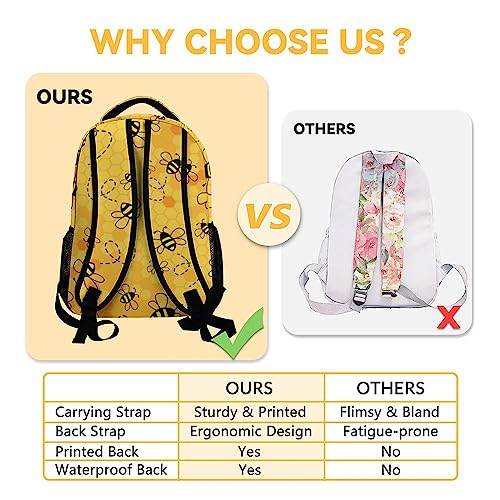 CUSPCOD Bee Backpack for Girls Boys, 16 Inch Yellow Backpacks for School, Cute, Adjustable Straps, Durable, Lightweight, Large Capacity Bookbag for Kids