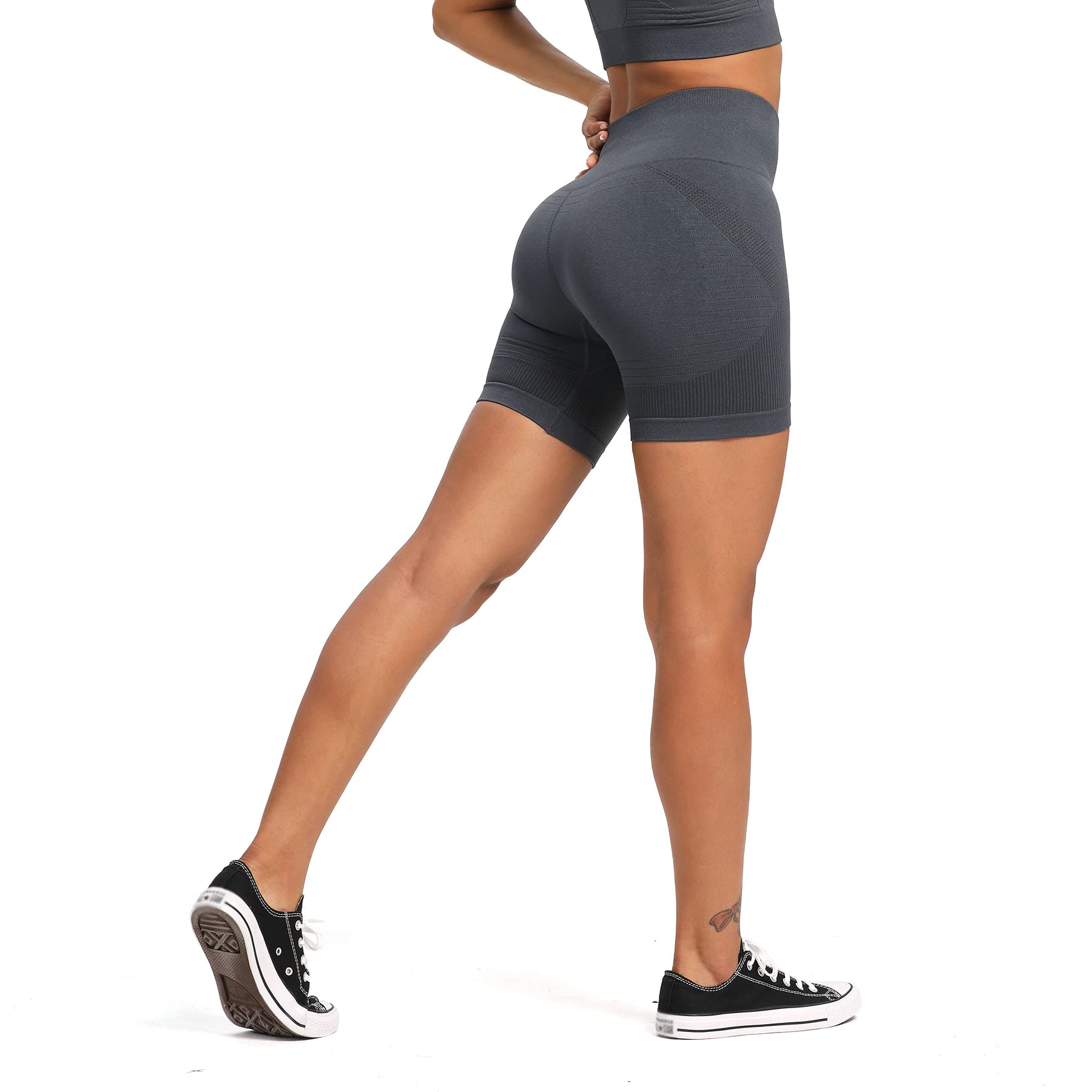 Aoxjox Seamless Workout Biker Shorts for Women Carbon Tummy Control High Waisted Exercise Athletic Running Yoga Gym Shorts (Carbon Grey, Medium)