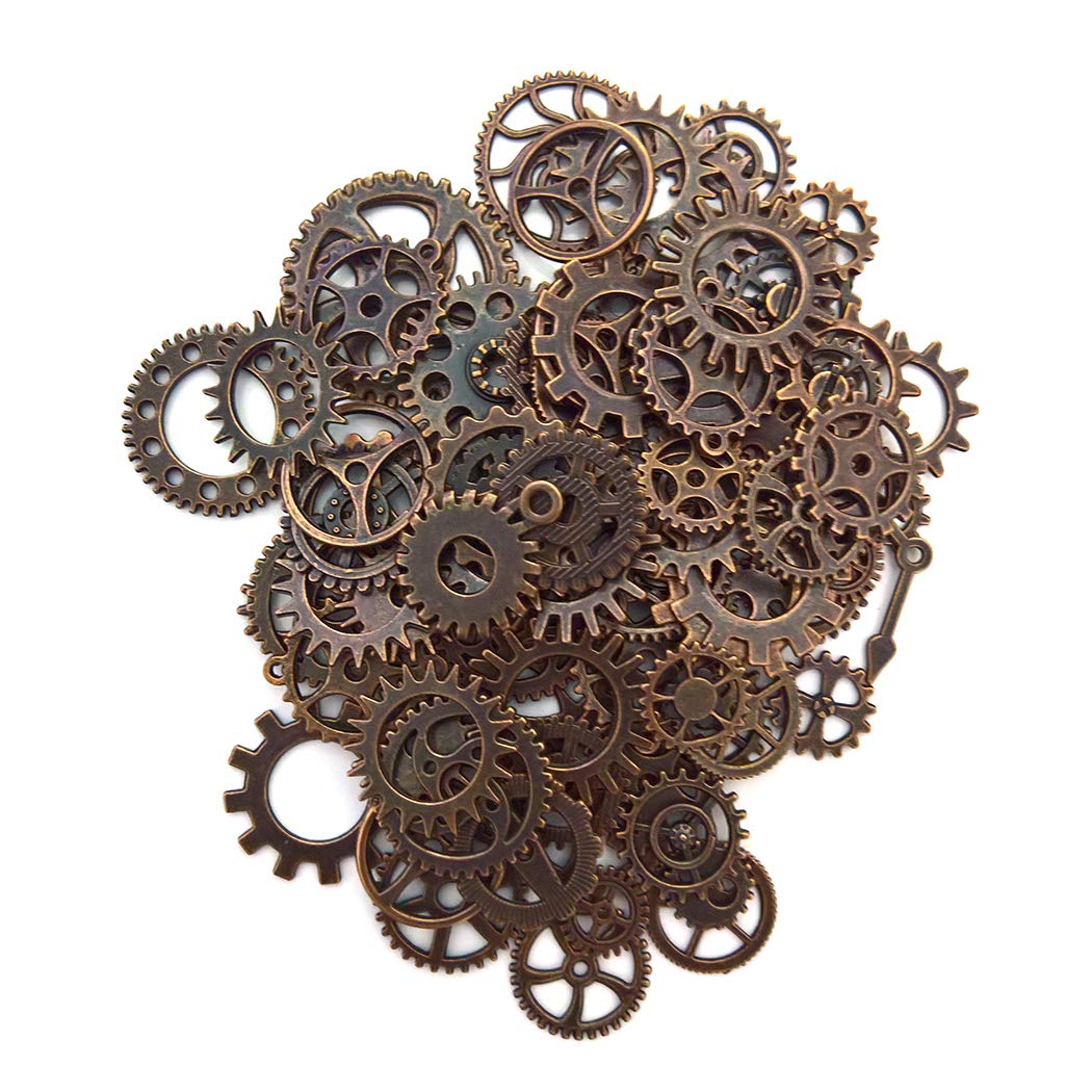 Aoyoho 100 Gram Assorted Antiqued Copper Metal Skeleton Steampunk Gears Charms Pendant Clock Watch Wheel Gear for Crafting,Jewelry Making Accessory (Copper)