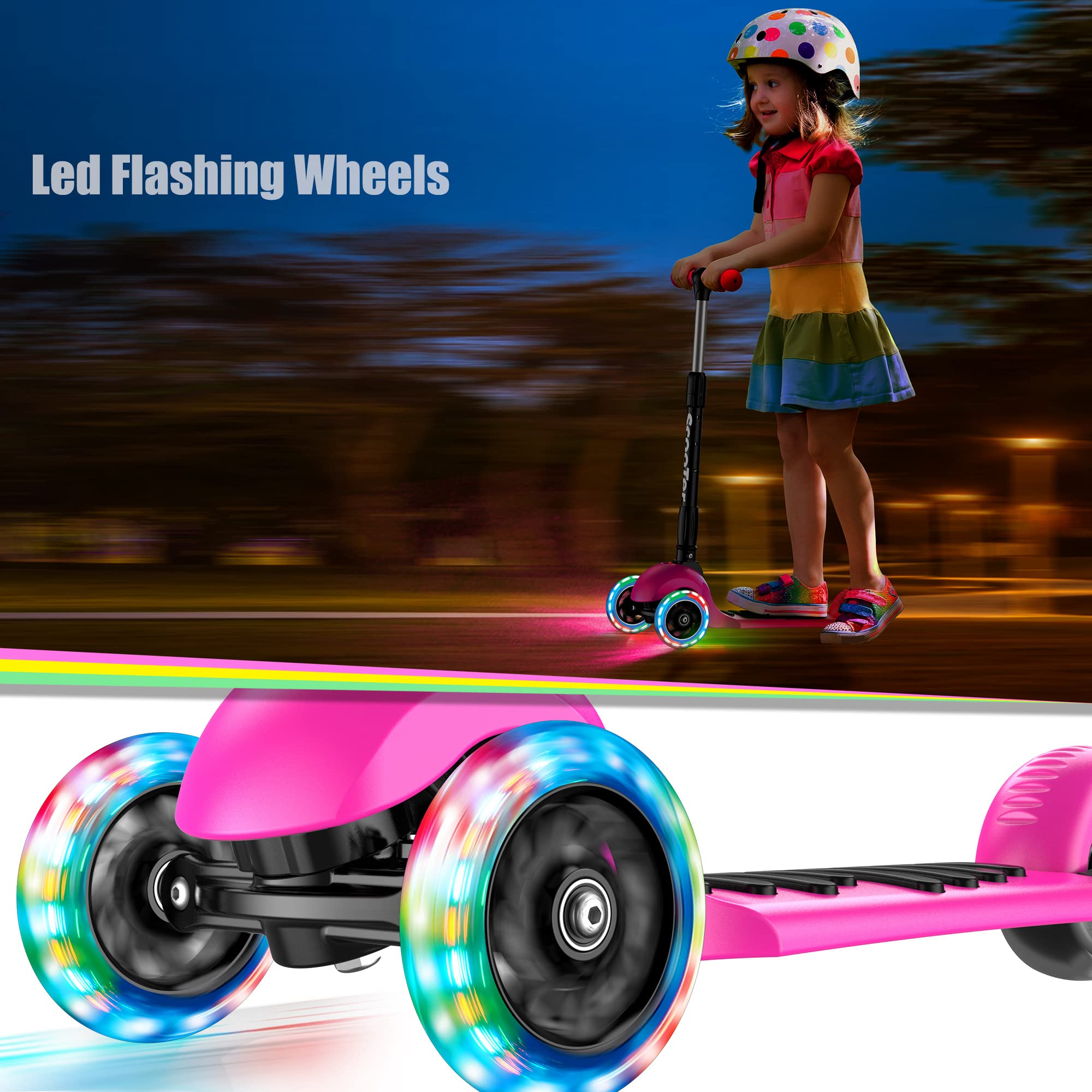 Banne Scooter Height Adjustable Lean to Steer Flashing PU Wheels 3 Wheel Kick Scooters for Kids Boys Girls (Black)