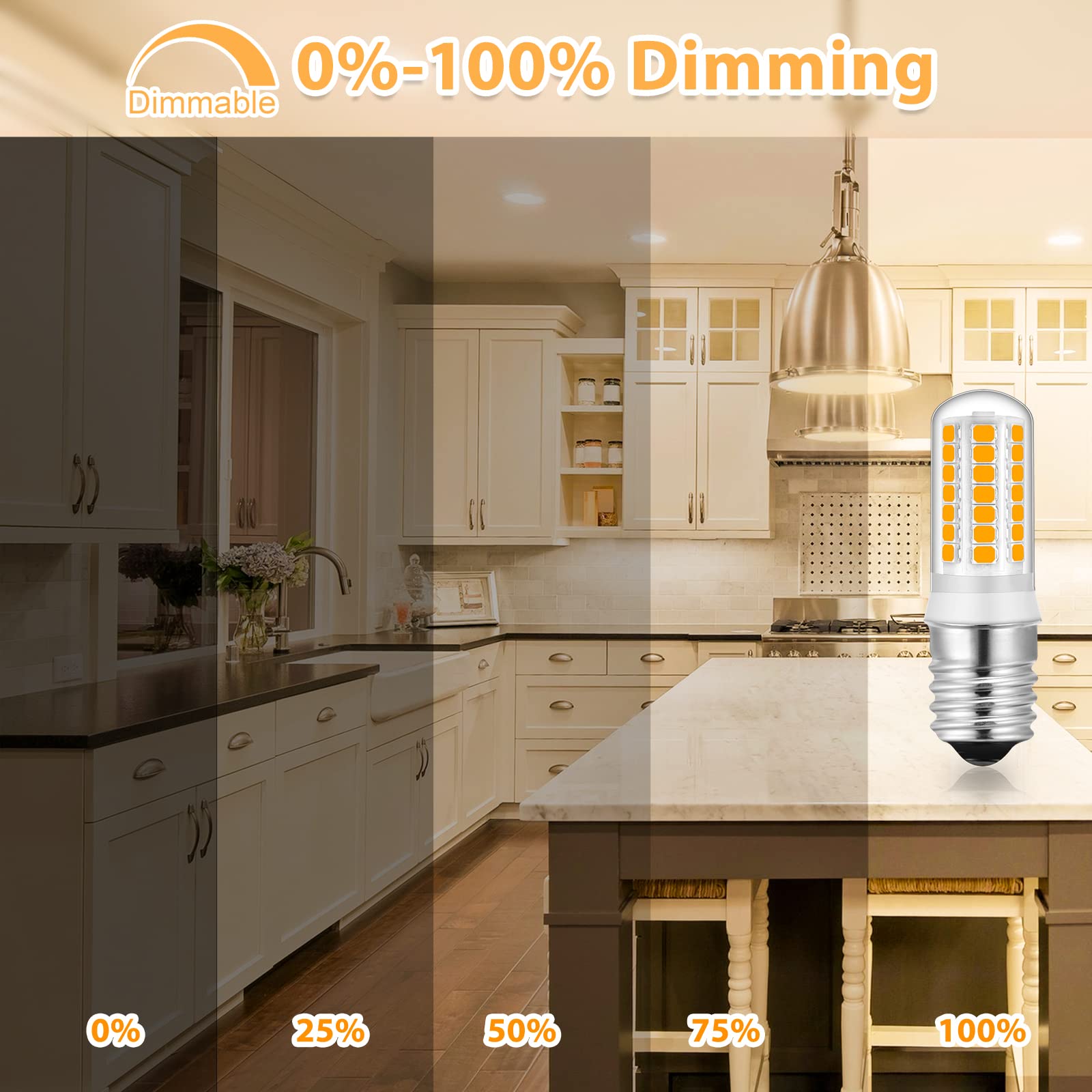 RuLEDne E17 LED Bulb Dimmable,4W Microwave Oven Bulb,Warm White 3000K,40W Incandescent Equivalent,Fit for Over Stove Appliance,4 Pack