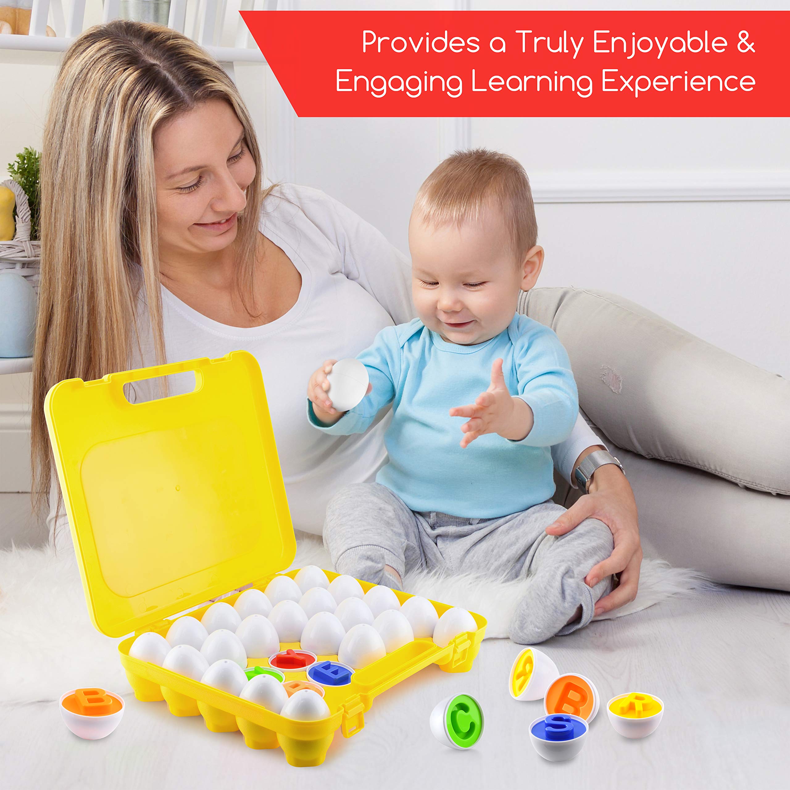Play Brainy Montessori Alphabet Matching Eggs, 26 Pc. ABC Letter Set, Educational Early Learning Toys and Shape Recognition Sorter Puzzle for Toddlers and Preschool Students, Easter Gift