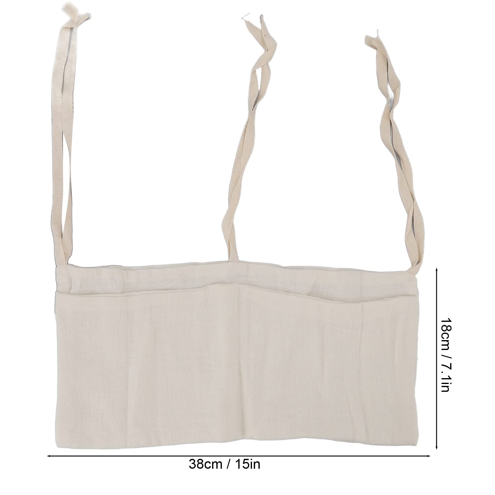 Baby Bed Hanging Bag, Baby Bedside Toy Bag Strap Pure Cotton Fabric 2 Pockets for Home (Beige)