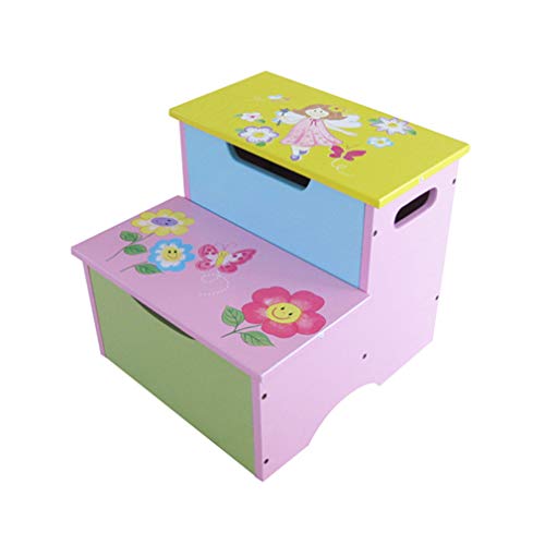 PENGJIE Folding Ladder Step Stool Wooden Step Ladder Stool with Storage Box Kids Stepping Stool Change Shoe Stool for Bath Kitchen