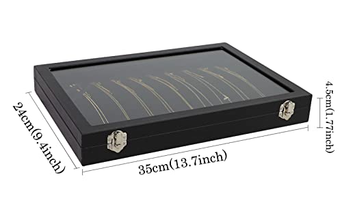 Wudygirl 20 Hooks Necklace Tray Storage Box Jewelry Display Stackable Glass Top Lockable Black Velvet Boxes(Necklace Box)