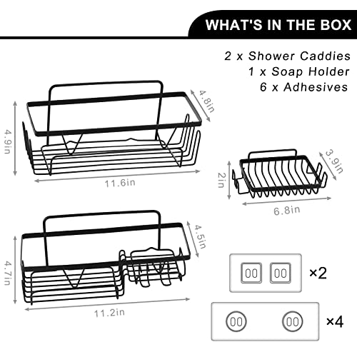 KEGII 3 Pack Adhesive Shower Caddy Shelf Organizer with Soap Holder, Black Shower Wall Rack Storage Shampoo Holder Bathroom Organizer No Drilling for Kitchen, RV, Apartment Essentials