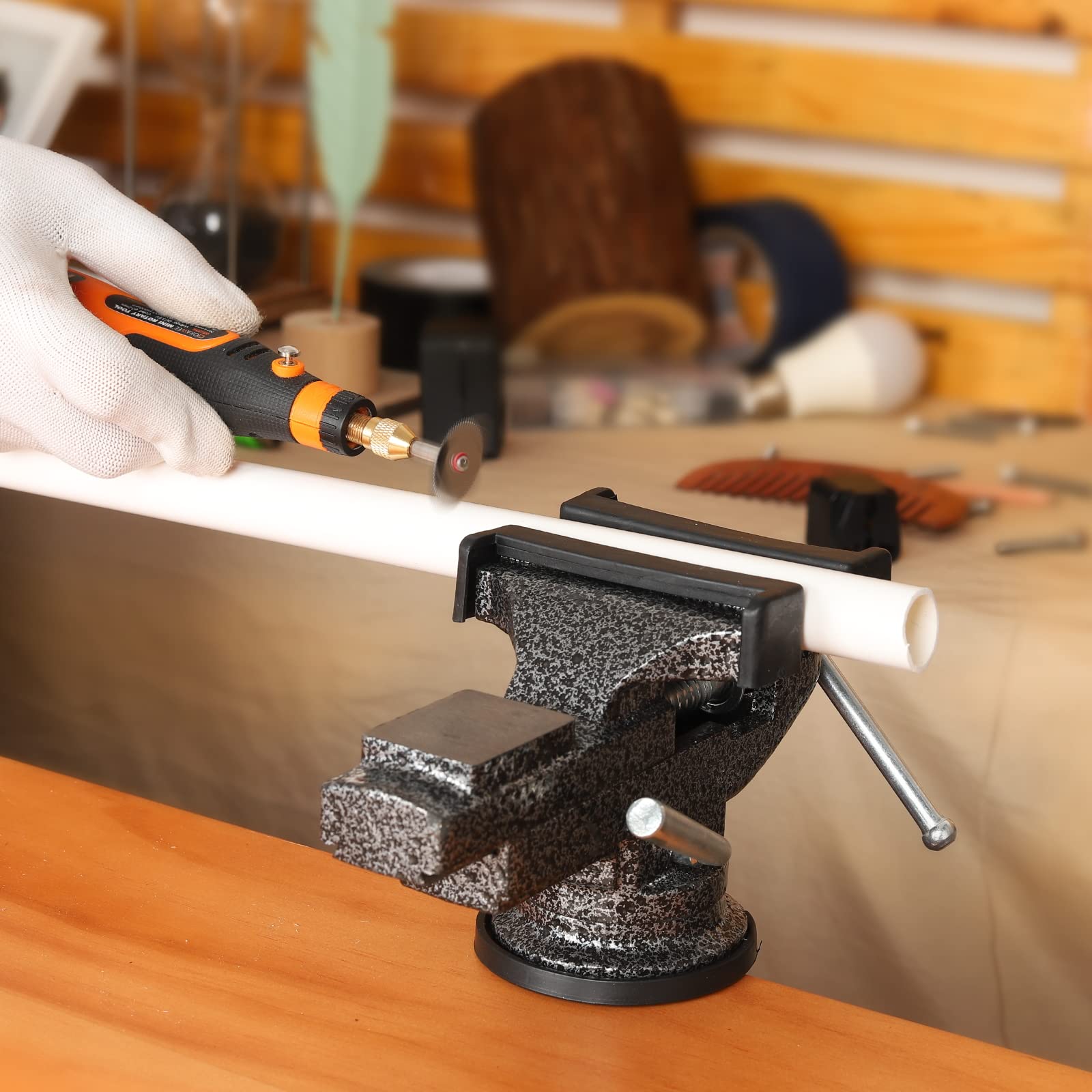 Bench Vise, ๐๐ข๐ซ๐๐ช๐๐ ๐ ๐ถ๐ป๐ถ ๐๐ฒ๐ป๐ฐ๐ต ๐๐น๐ฎ๐บ๐ฝ for Workbench, 2.9 inch Swivel Table Vise for Small DIY Projects, Handcraft Creations, Woodworking, Sculpting and Modeling
