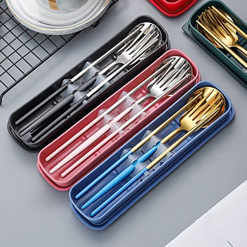 AXIAOLU Travel Utensils, Stainless Steel 4pcs Cutlery Set Portable Camp Reusable Flatware Silverware, Include Fork Spoon Chopsticks with Case (Black)