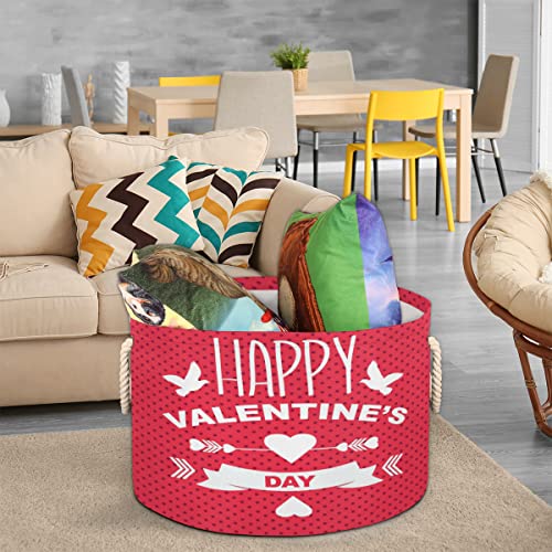 Valentines Day Pattern (2) Large Round Baskets for Storage Laundry Baskets with Handles Blanket Storage Basket for Bathroom Shelves Bins for Organizing Nursery Hamper Girl Boy