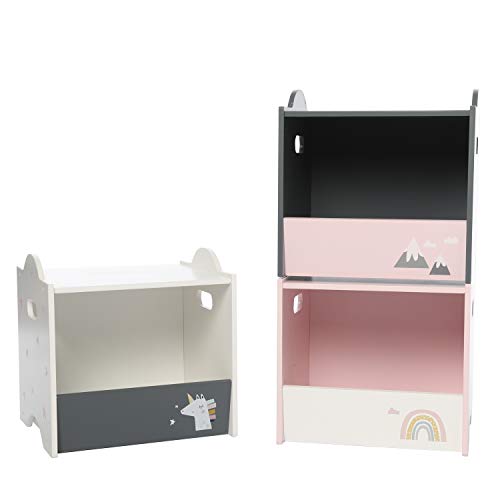 labebe Baby Storage Box Wooden, Toddler Organizer Cubes Wood for Infant 12 Month & Up, Nursery Storage Box for Toys/Clothes/Books/Food, 3- Layer Kid Container Multi-Color Unicorn Printed
