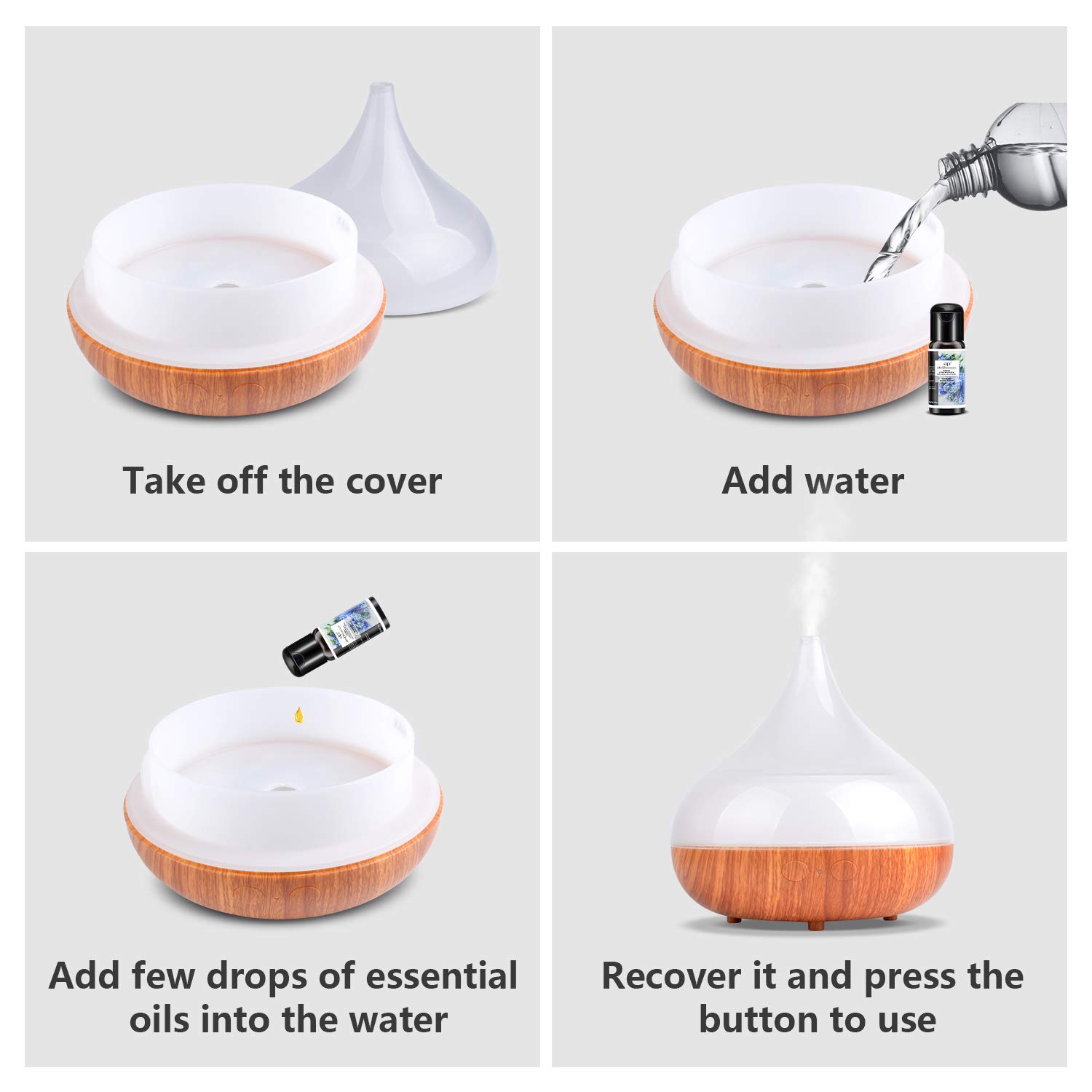 ap airpleasure Humidifier with Diffuser and Nightlight, 400ml Essential Oil Diffuser, Adjustable Mist Mode Vaporizer, Waterless Auto-Off Safety Switch