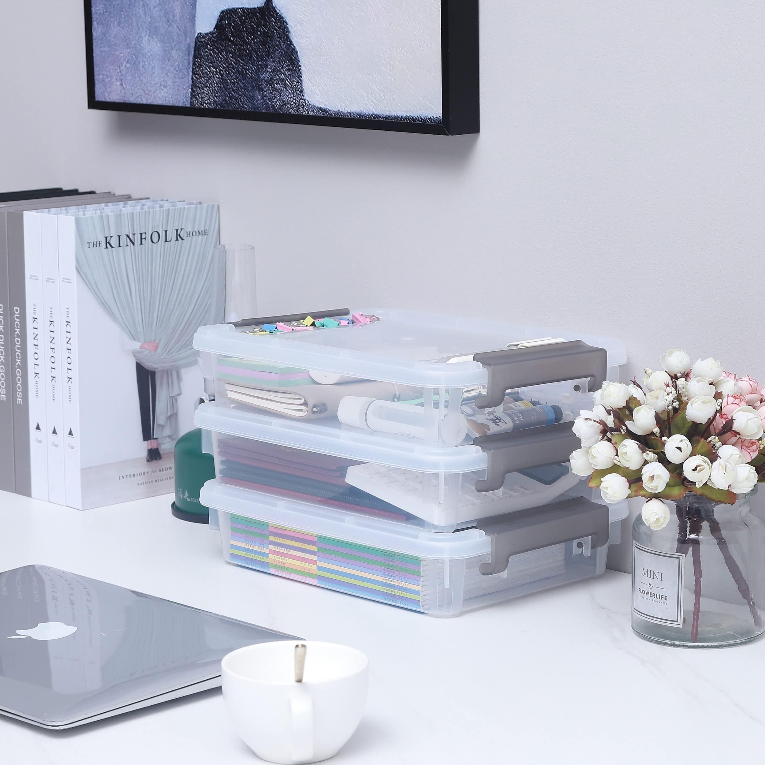 CUTSUGOK 3 PCS Plastic Storage Bins with Latching Lids Clear File Box Portable Storage Containers for Organizing A4 Paper, Document, Scrapbook, 14.65" x 10.43" x 2.87"(3 PCS-12.6")