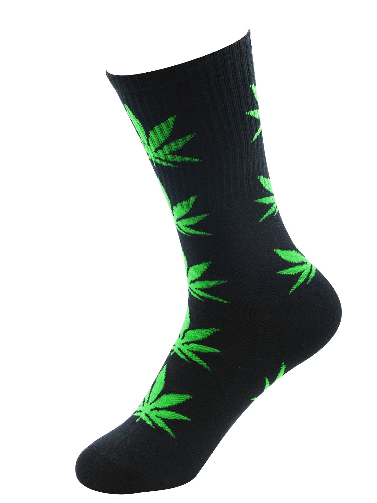 Athletic Sports High Crew Socks for Men Women Leaf Cotton Sock 3 Pairs Black White Green