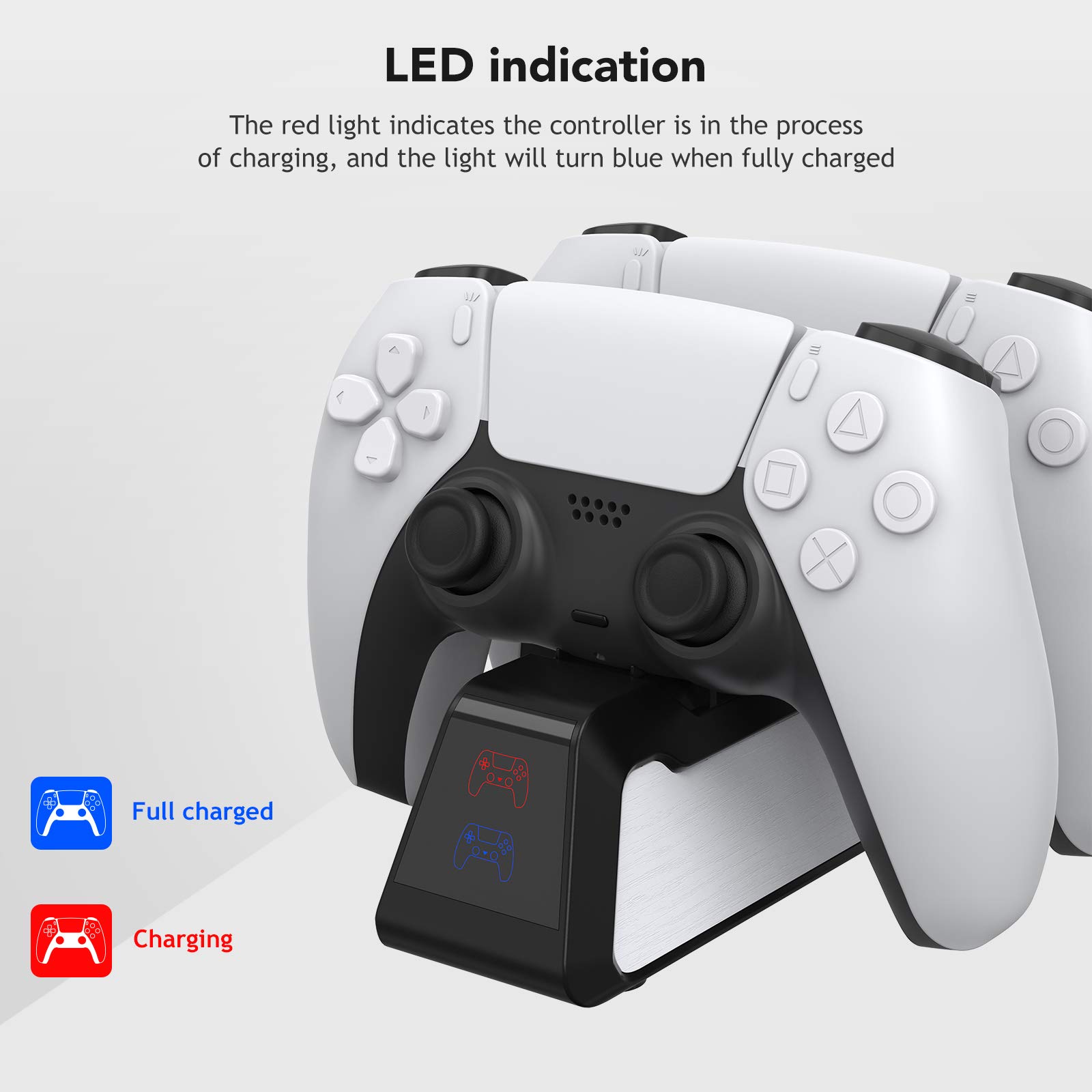 KIWIHOME PS5 Controller Charger Fast Charging Station, Charging Dock Stand for PS5 Playstation 5 Controller Accessories with LED Indicators and USB C Charging Cable (White)