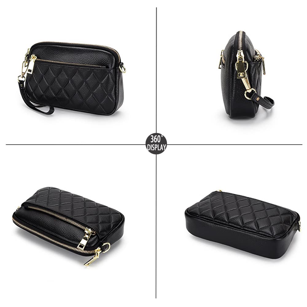 SINGBO Triple Zip Crossbody Handbag for Women Leather Crossbody Purse with Adjustable Shoulder Strap