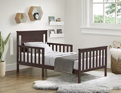 Oxford Baby Lazio Wood Frame Toddler Bed with Guardrails and Straight-Line -Headboard, Snow White