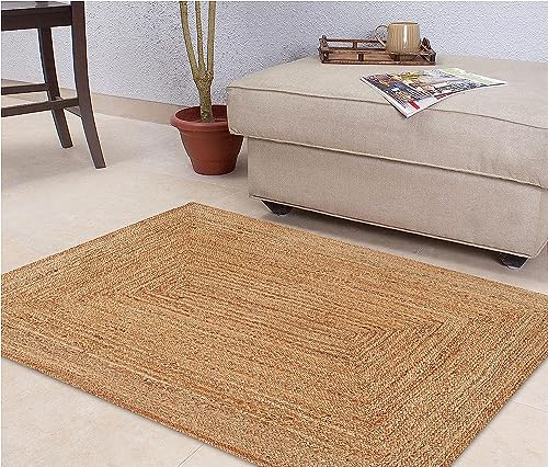 KEMA Jute Braided Area Rug, 8x10 Feet (96x120 Inches) - Rustic Vintage Braided Reversible Rectangular Rug, Shag Rugs for Bedroom, Jute Kitchen Rug, Living Room, Floor