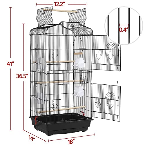 Yaheetech Open Play Top Medium Size Quaker Parrot Bird Cage Cockatiel Indian Ring Neck Sun Parakeet Green Cheek Conures Lovebirds Budgies Canary Finch Parrotlet Portable Bird Cage,Black