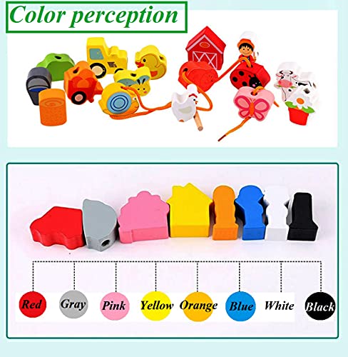 Lacing Farm Toy Wooden Block Set, Early Educational Toys String & Lacing Beads Games for Toddlers Kids Farm Animal Learning Play Set (16 Pieces)
