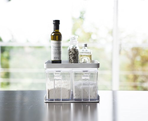 YAMAZAKI Home Pantry Canisters with Rack-Kitchen Container Organizer | Steel + Plastic | Food Storage, One Size, White