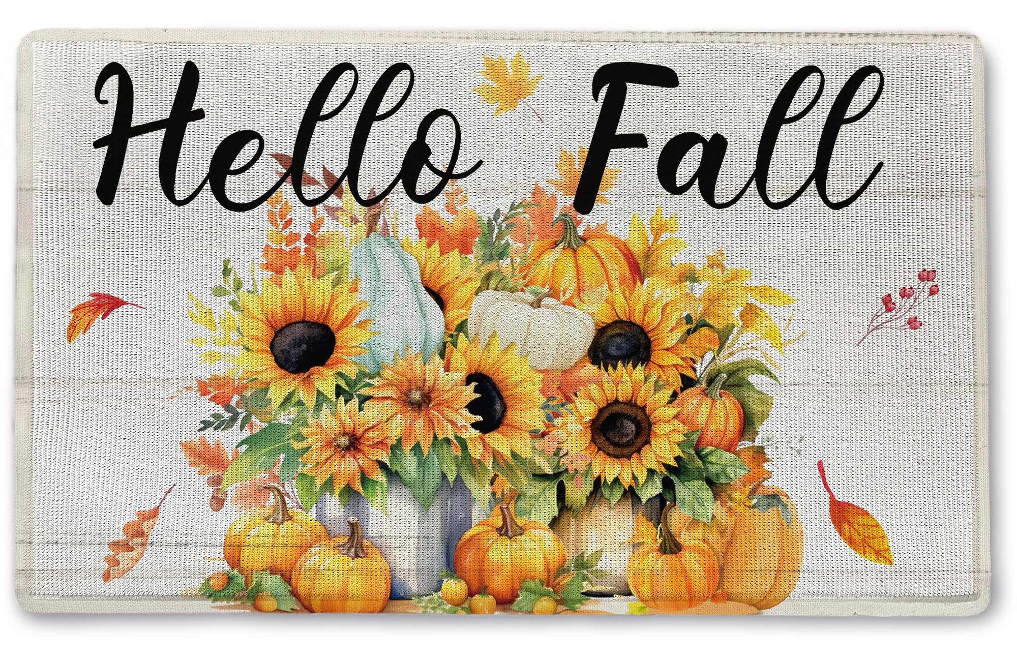 Bnwepo Fall Door Mat Autumn Doormats, Fall Welcome Mat, Hello Fall, Kitchen Mat Pumpkin Sunflower House Outdoor Mat, Farmhouse Front Door Porch Outdoor Indoor 17 x 30 Inch
