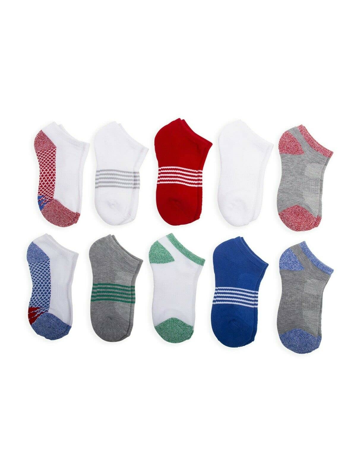 Athletic~ No-Show Boys Socks 10 Pack ~ Size Small shoe size 4.5-8.5 ~Arch Support~ Moisture Wicking~ Half Cushion~ Fun Colors