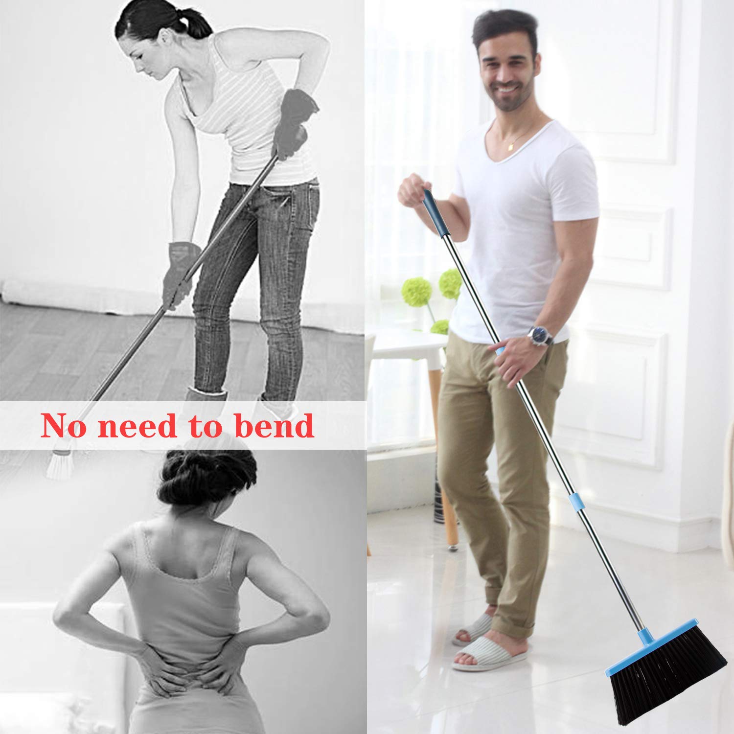 OLLSDIRE Broom and Dustpan Set for Home 2024 Indoor Broom with Dustpan Combo Set Upright Dust Pans with Long Handle Angle Broom for Kids Garden Pet Hair Lobby Wood Floor Sweeping Kitchen