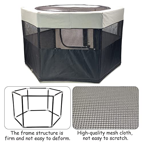 Hamiledyi Portable Pet Playpen Medium Size Foldable Bunny Playpens Outdoor Small Pet Cage Tent for Kitten Puppy Guinea Pig Rabbits Hamster Chinchillas(Grey)