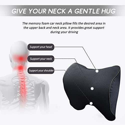 ZATOOTO Car Neck Pillow Memory Foam - Head Restraint Diamond Bling Neck Pain Relieved Cervical Support Black Seat Headrest Driving Adjust Height YB-Black