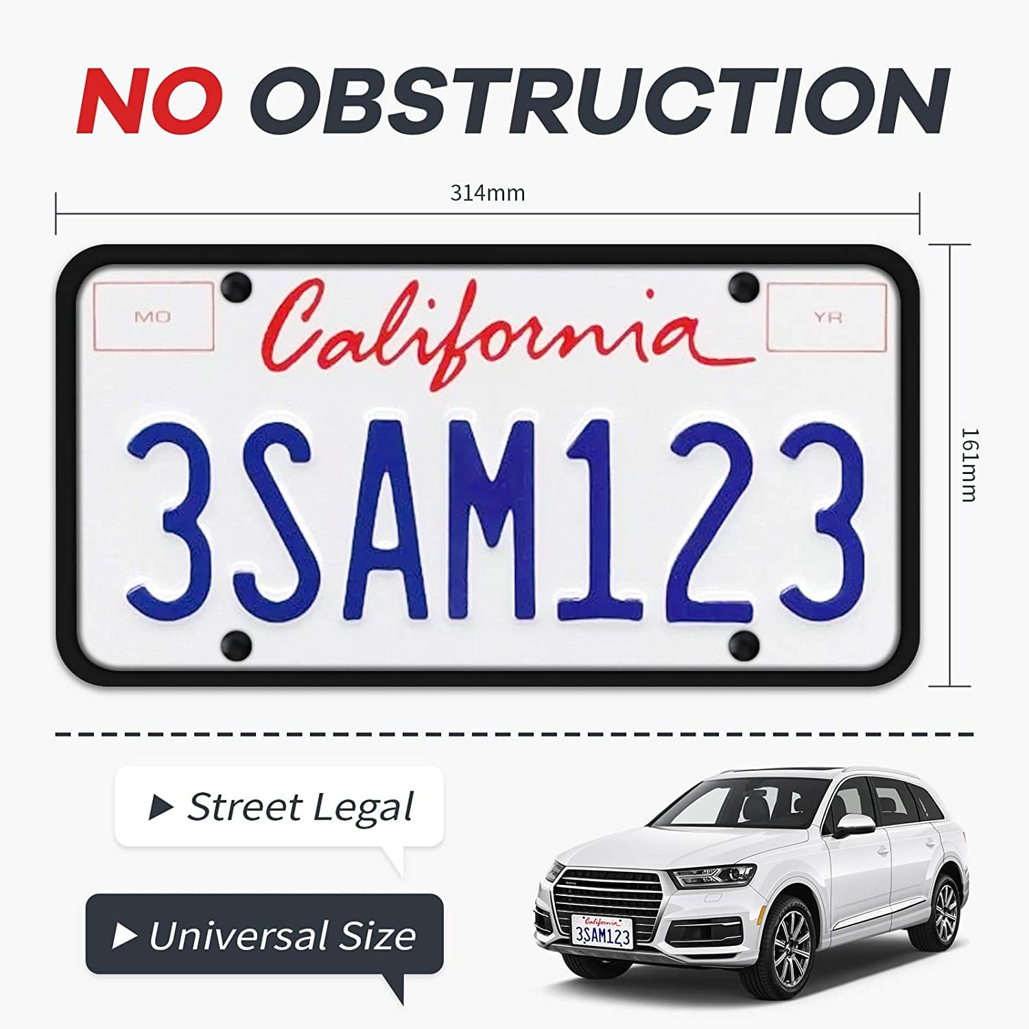 Aujen Silicone License Plate Frames,2 Pack Black Side-Opening License Bracket Holder with Easy Installation, License Plate Frame Without Obstruction.Rustproof, Rattle Proof & Weatherproof Universal