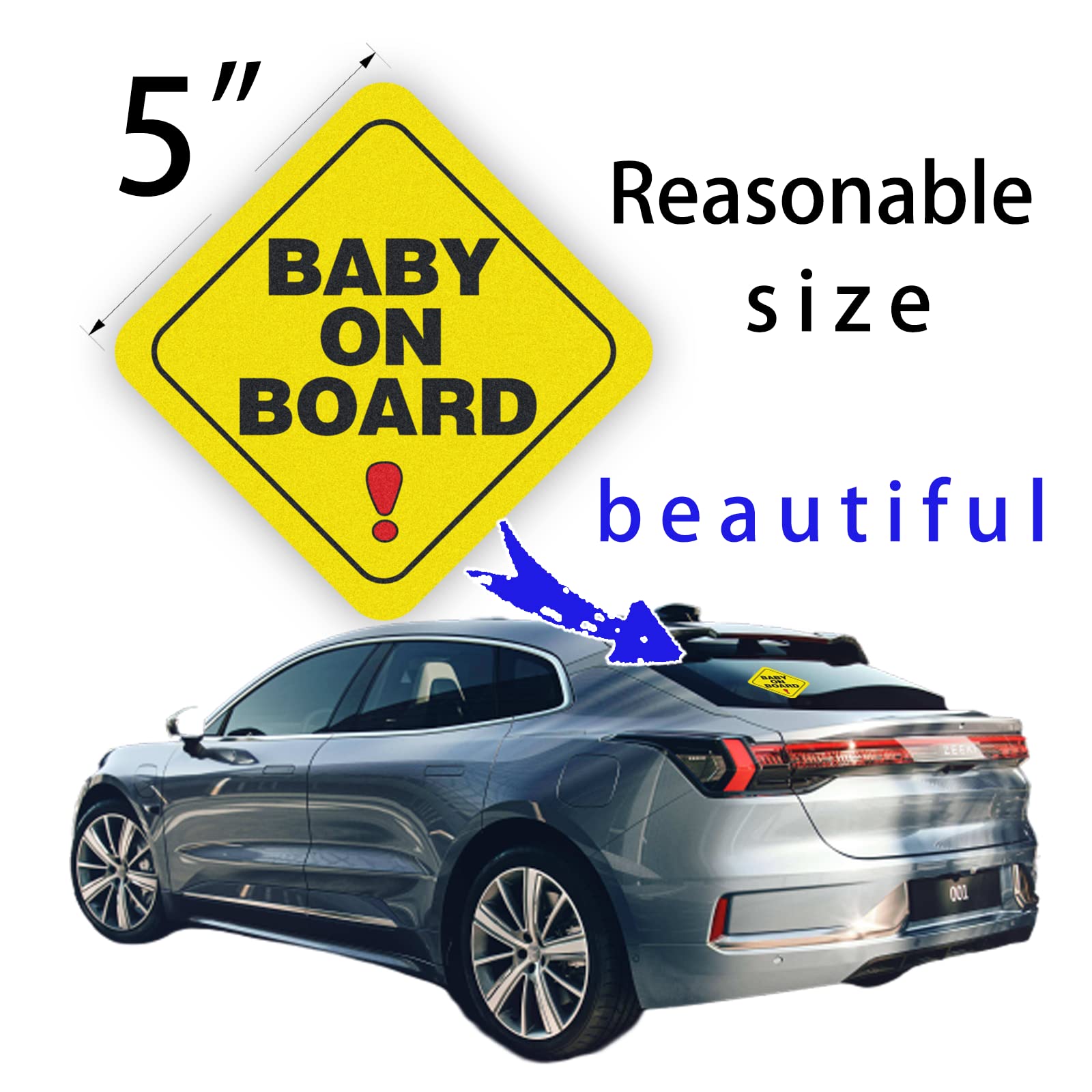 Baby on Board Sticker Signs for Cars, Reflective Baby on Board Sticker for Cars,2PCS 5"