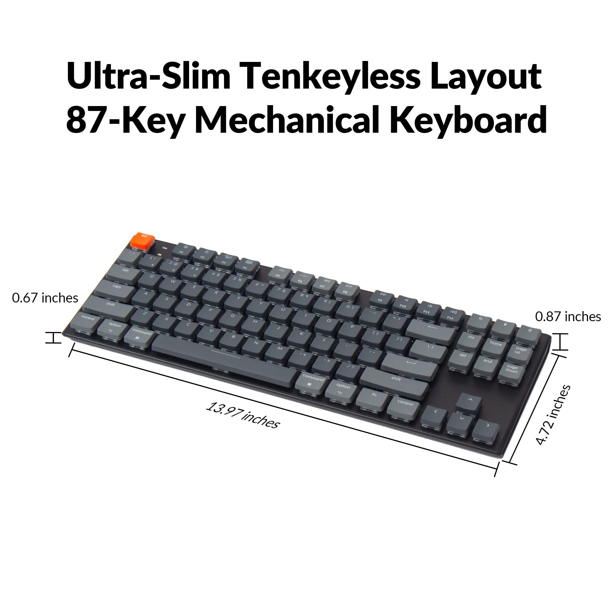 Keychron K1 RGB Hot-swappable Tenkeyless Layout Ultra-Slim Wireless Bluetooth/Wired USB Mechanical Keyboard for Mac Windows with Low-Profile Keychron Optical Blue Switch Full Aluminum - Version 5