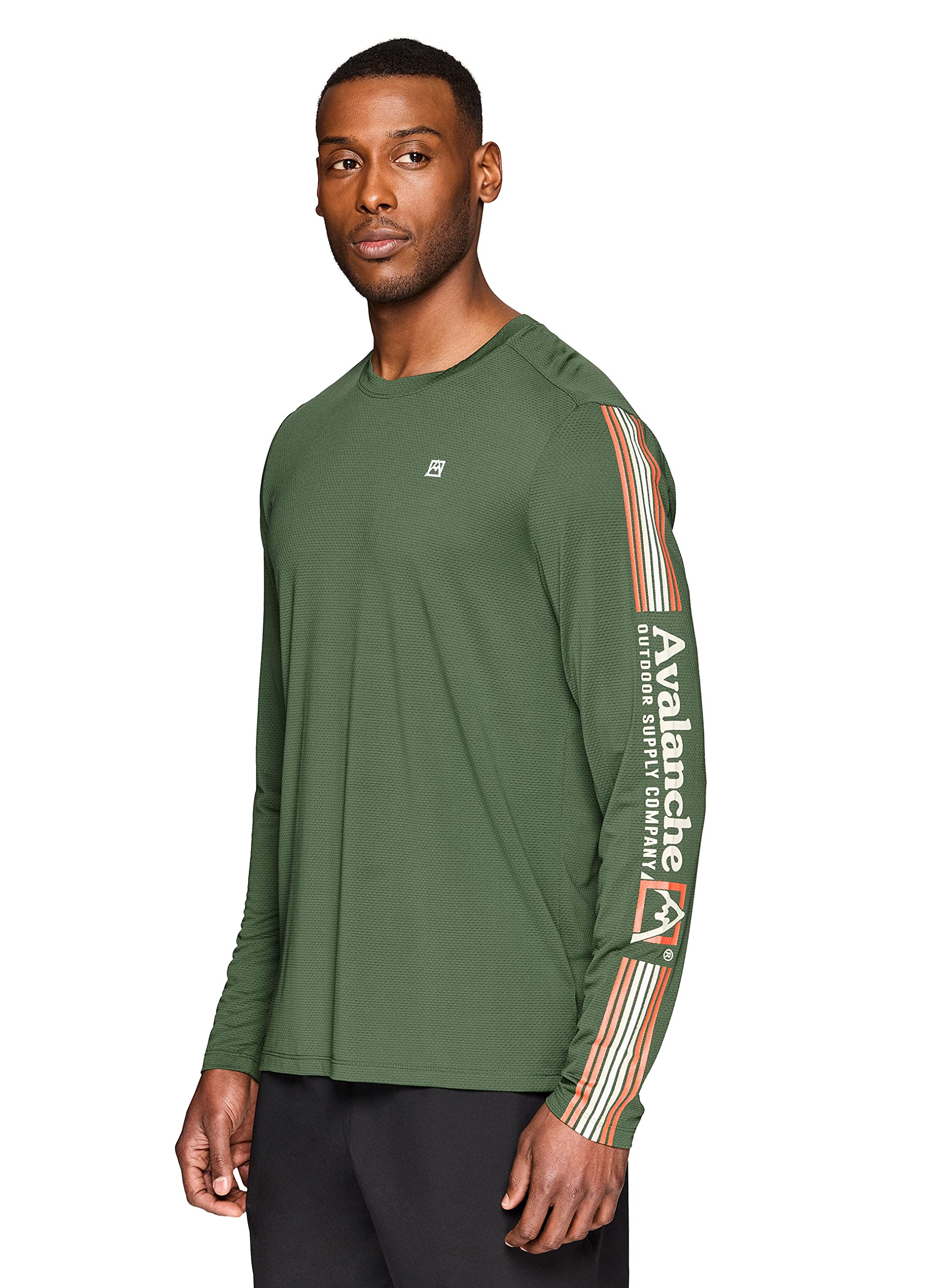 Avalanche Men's Long Sleeve Sun Tee Hiking UPF Protection Top Logo Sleeve Olive L