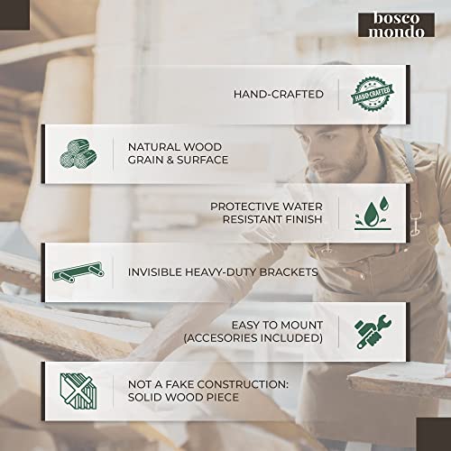 BoscoMondo 48 Inch Fireplace Mantel - Solid Rustic Wood - Wall Mounted Floating Farmhouse Shelf - with Invisible Heavy Duty Metal Bracket (48", Dark Brown)