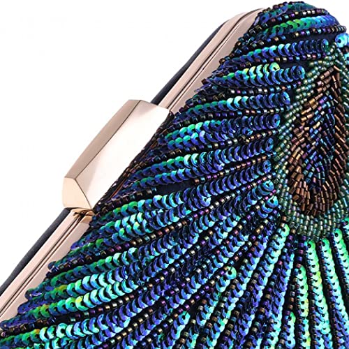 Beaded Sequin Peacock Clutch Purse Sparkly Evening Bags for Women Vintage Party Wedding Handbags